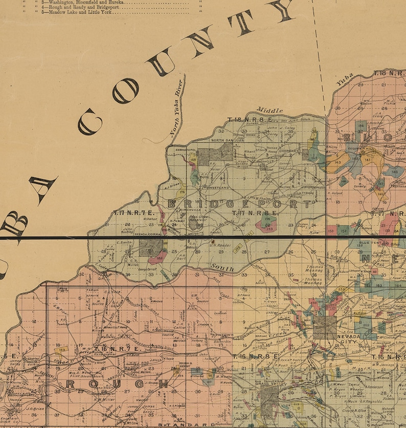 Nevada County Map California CA 1880. Vintage Restoration - Etsy