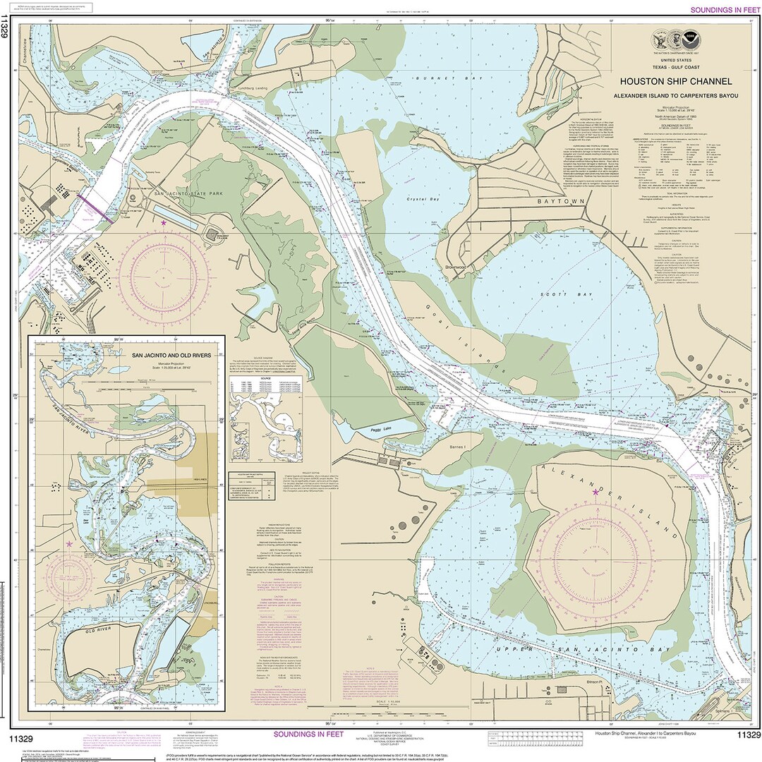 Nautical Charts of Houston Ship Channel, Alexander Island to Carpenters ...