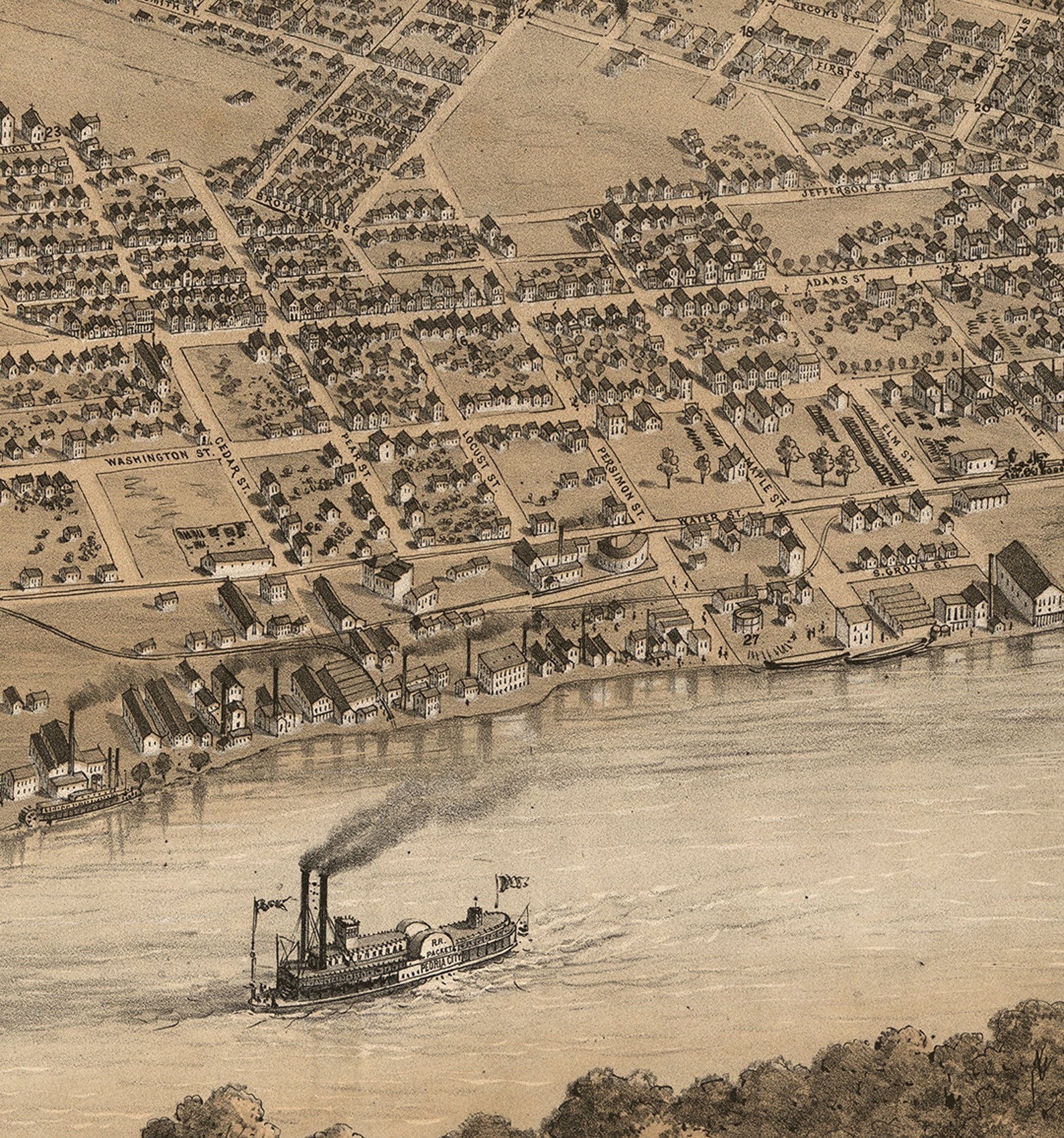 Map of Peoria, Illinois, IL. 1867. Vintage Restoration Hardware Home ...