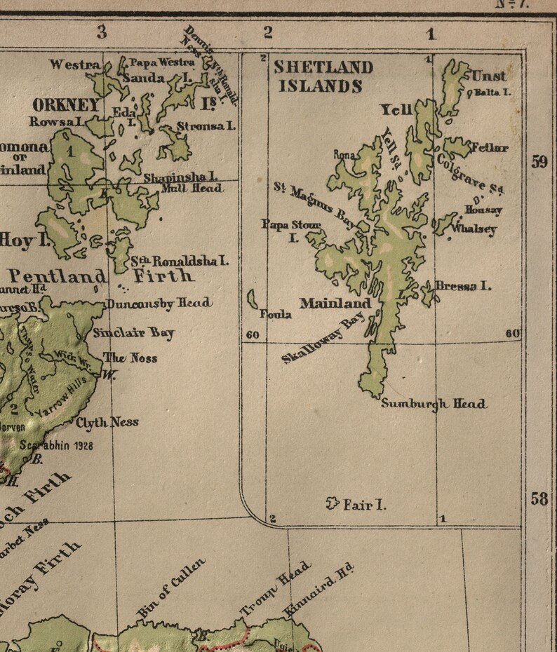 Map of Scotland, 1880. Vintage Home Deco Style Old Wall Reproduction ...