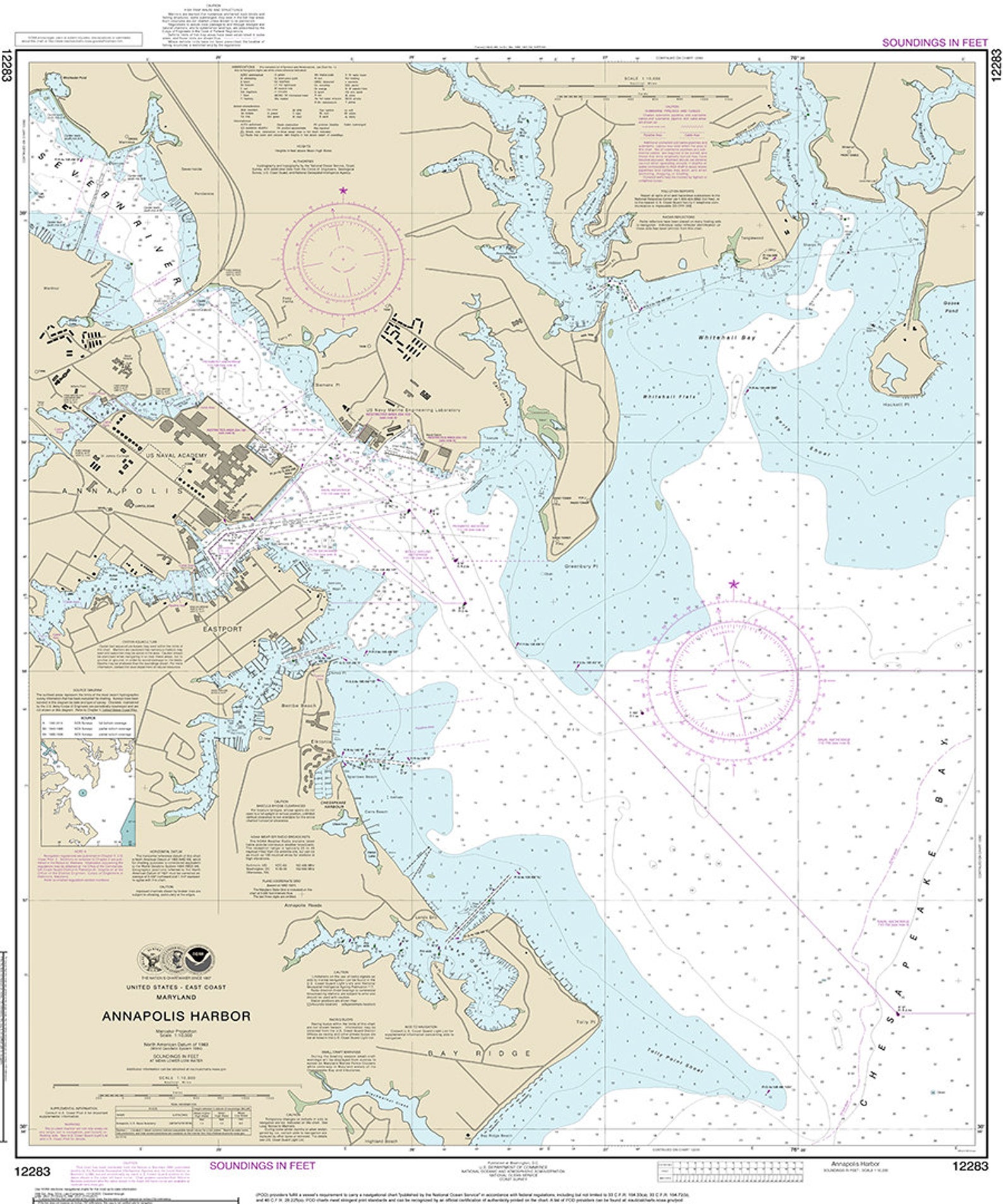 Nautical Charts of Annapolis Harbor Maryland 12283 Bay Ridge - Etsy UK