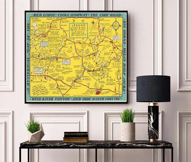 Map of the Red Lodge Cooke Highway. Vintage Home Deco Style - Etsy