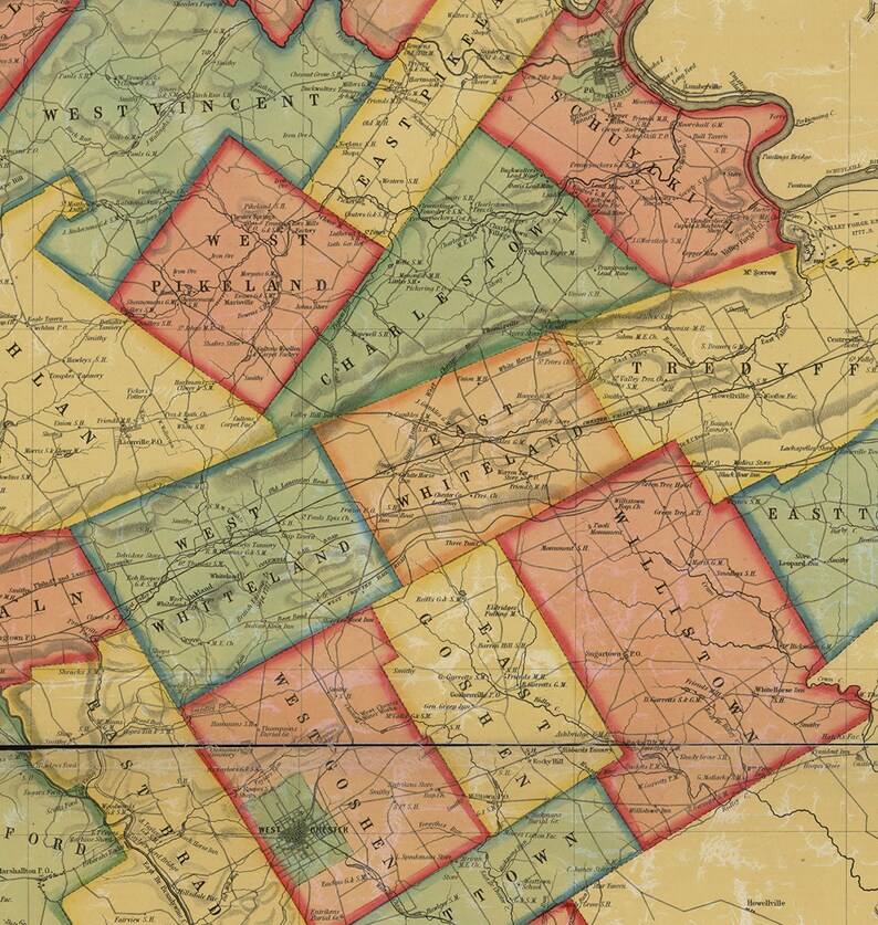Map of Chester Co. Pennsylvania PA 1856. Restoration Hardware | Etsy