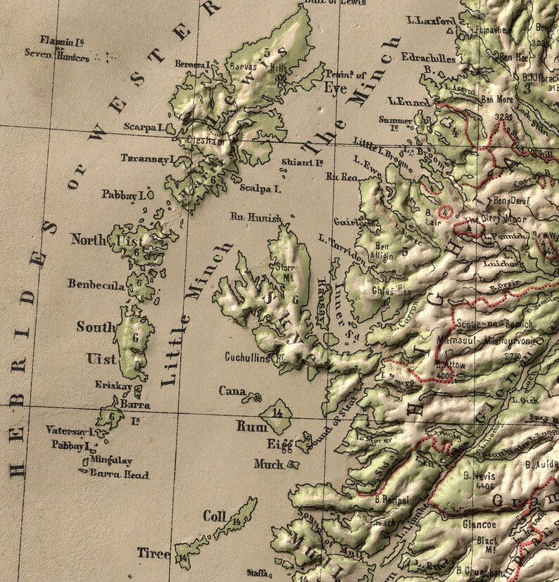 Map of Scotland, 1880. Vintage Home Deco Style Old Wall Reproduction ...