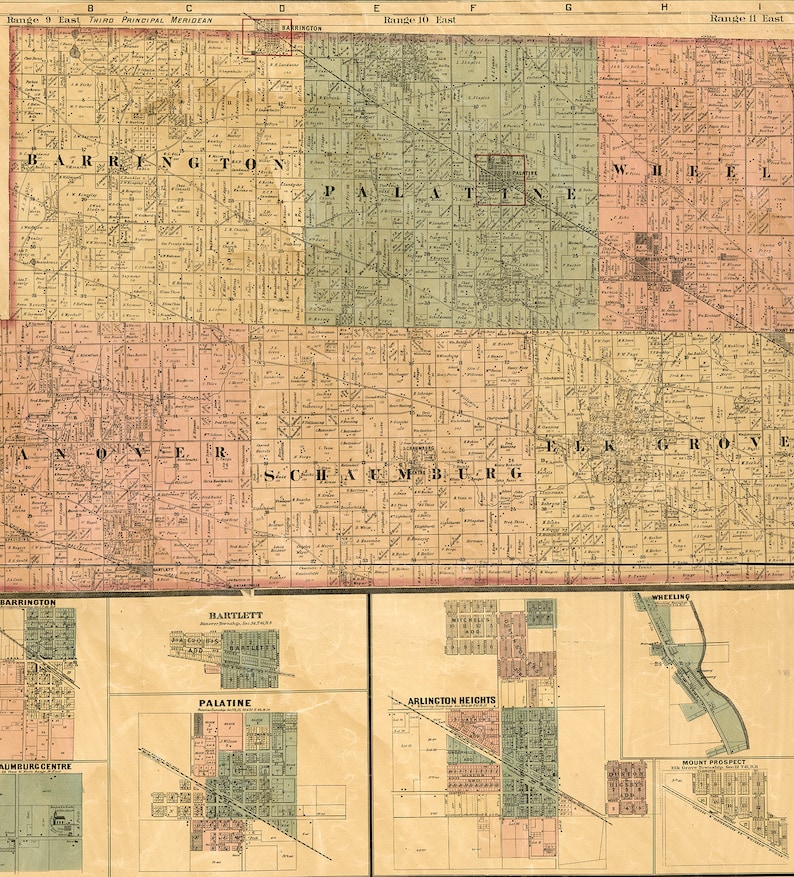 Map of Cook County, Illinois. 1886. Vintage Restoration Hardware Home ...