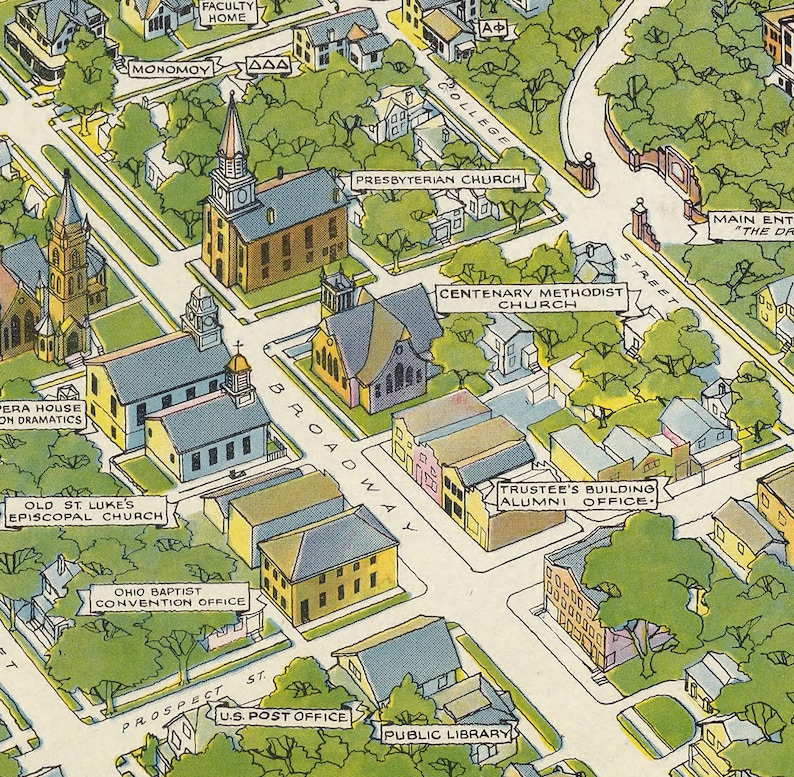 Map of Denison University Granville Ohio OH. Restoration - Etsy