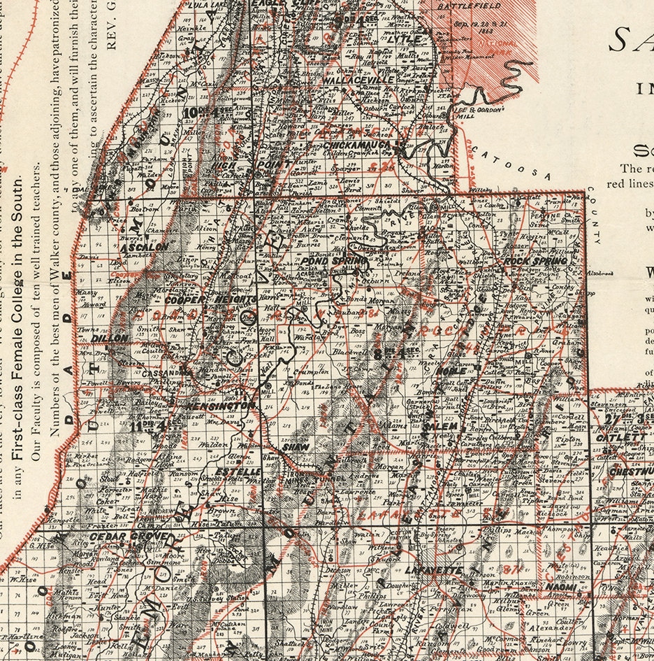 Map of Walker County Georgia GA 1893. Vintage Restoration | Etsy