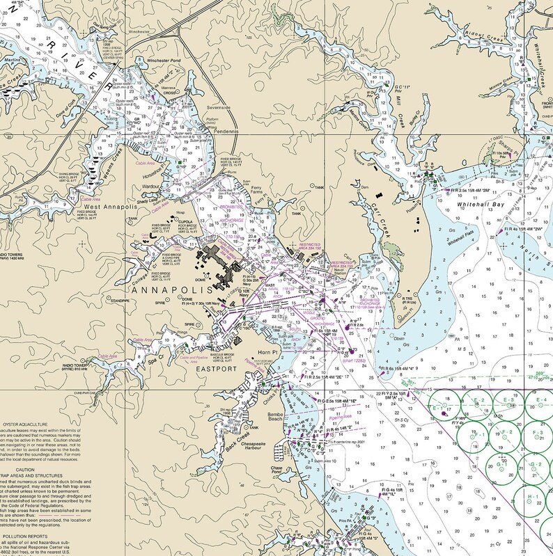 NOAA Nautical Charts of Chesapeake Bay Severn and Magothy Rivers. 12282 ...
