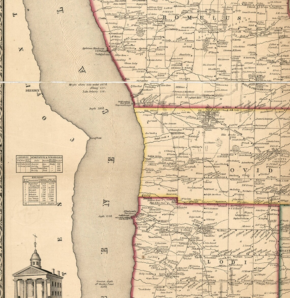 Map of Seneca County New York NY 1852 Restoration Hardware | Etsy