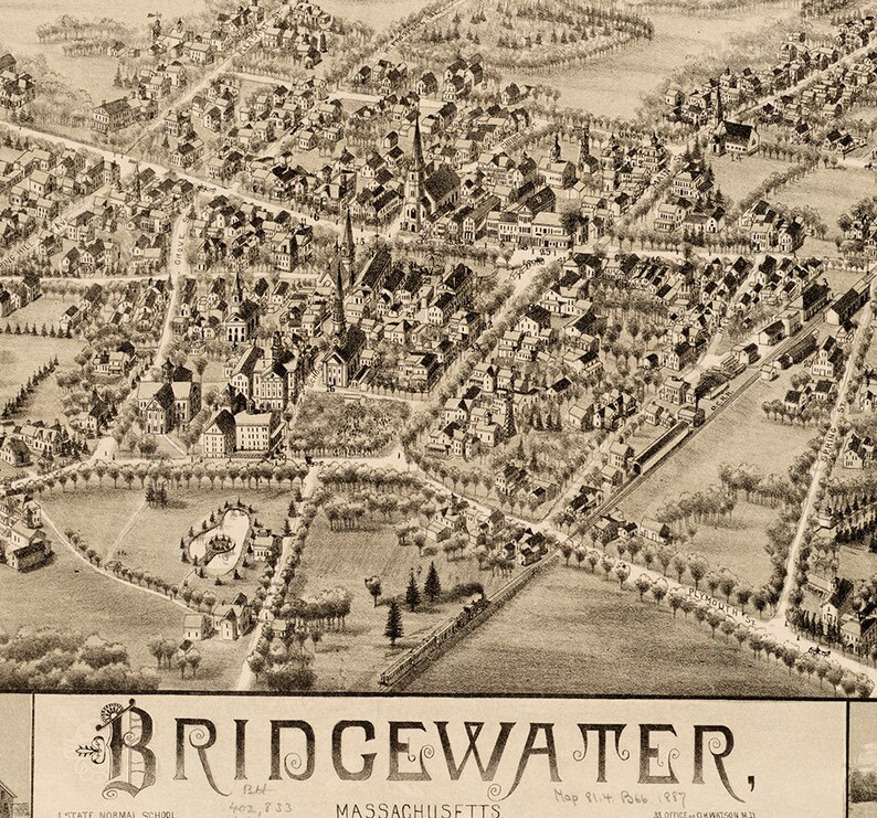 Map of Bridgewater Plymouth County Massachusetts MA. | Etsy