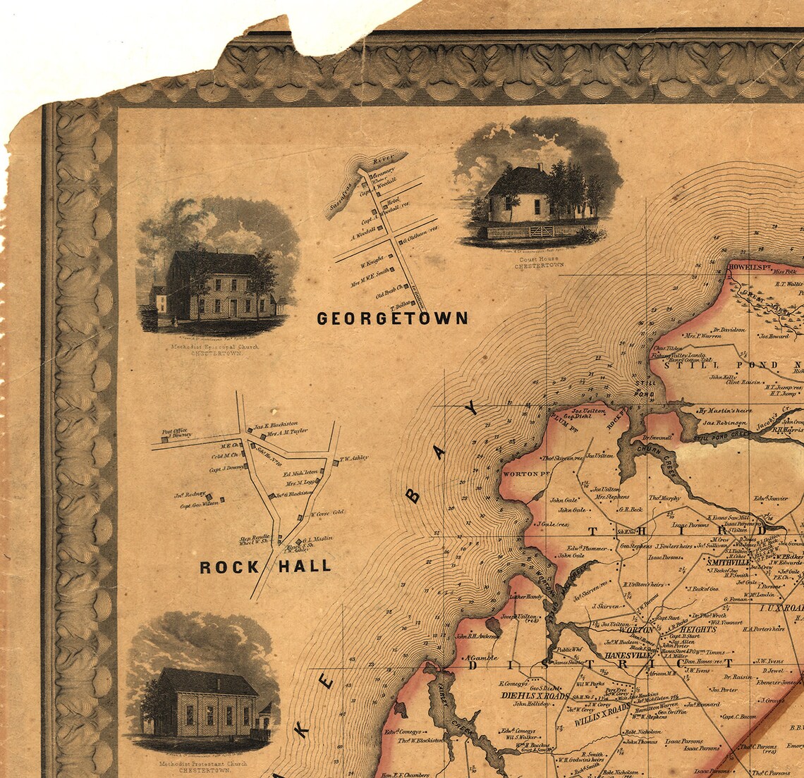 Map of Kent County Maryland. 1860. Vintage Home Deco Style - Etsy