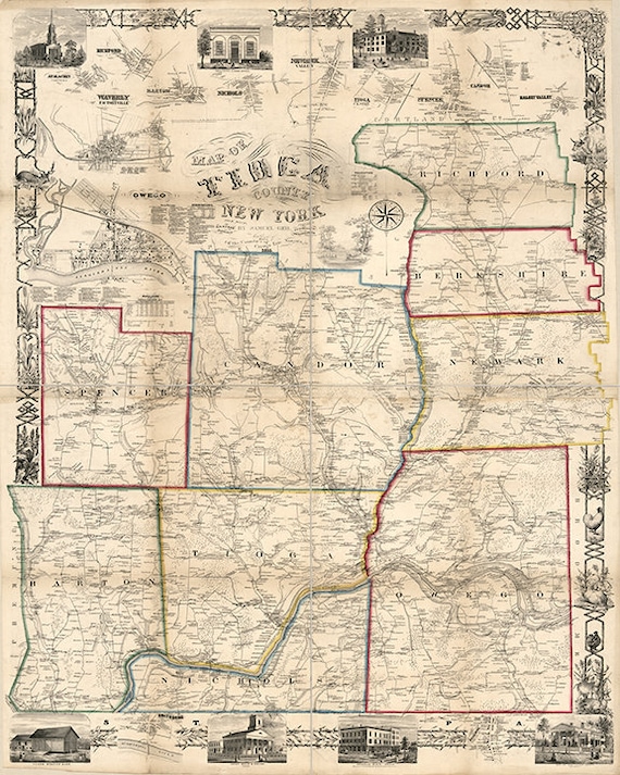 Map of Tioga County New York NY 1855 Restoration Hardware - Etsy Canada