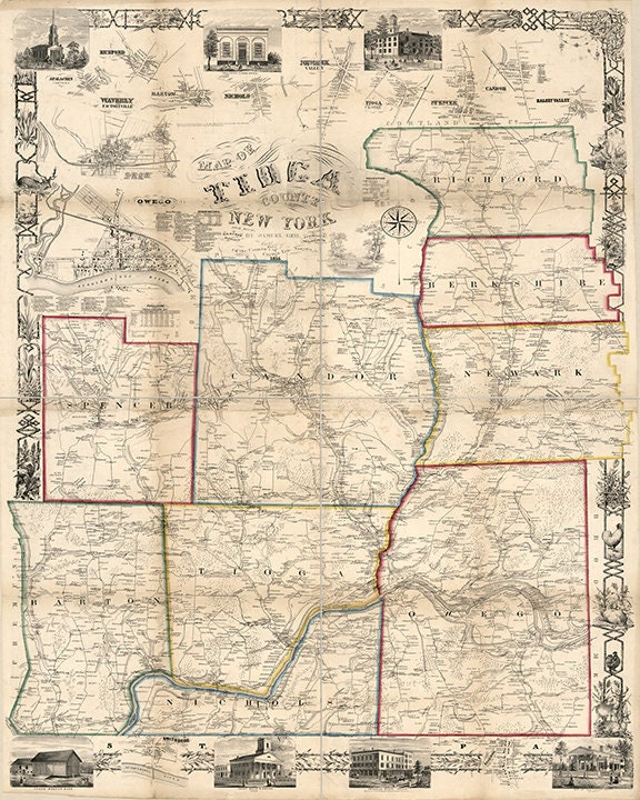 Map of Tioga County New York NY 1855 Restoration Hardware - Etsy