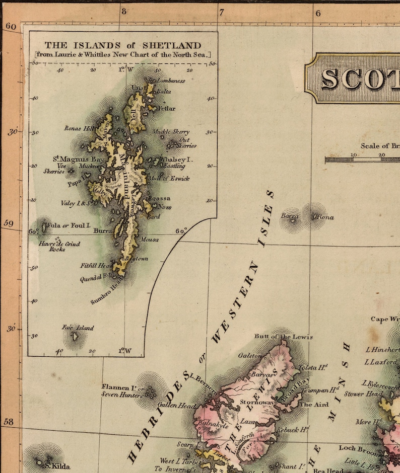 Map of Scotland 1814. Vintage Restoration Hardware Home Deco Style Old ...