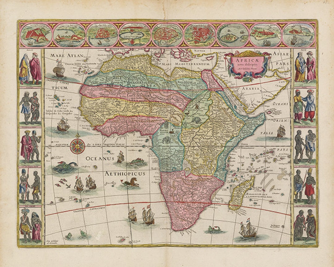 Map of Africa, 1665. Vintage Restoration Hardware Home Deco Style Old ...