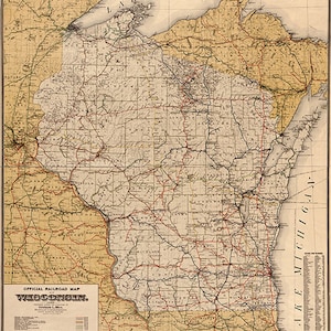 Official Railroad Map of Wisconsin, 1900. Vintage Restoration Hardware ...