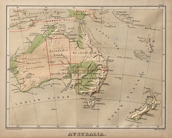 Map of Australia 1880 Home Deco Style Old Wall Vintage | Etsy