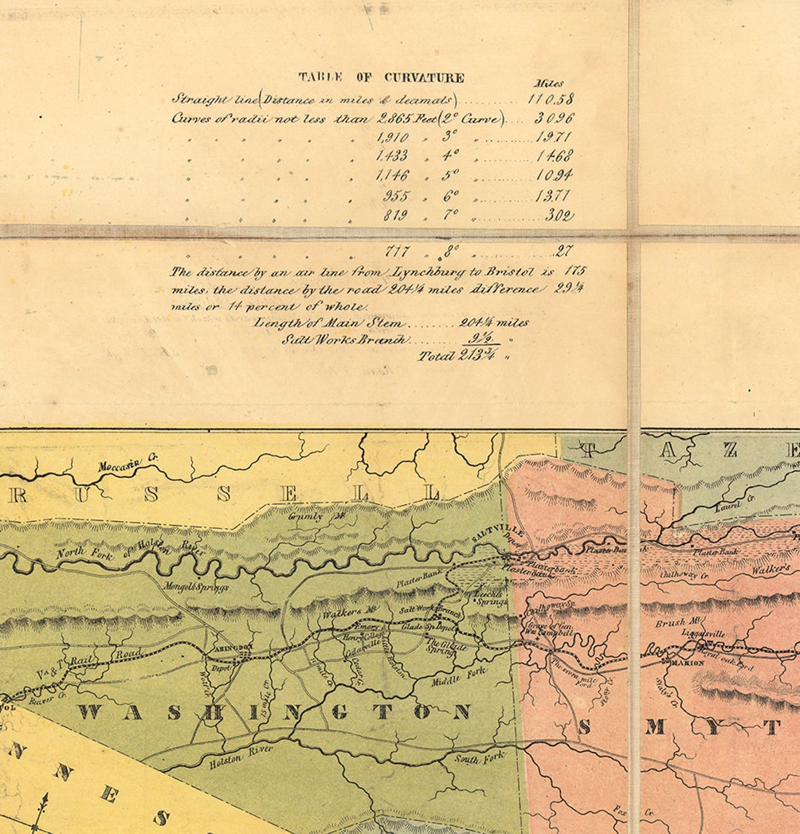 Map of the Virginia & Tennessee Rail Road, 1856. Vintage Restoration ...