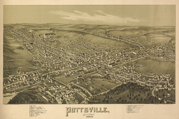 Map of Pottsville Schuylkill County Pennsylvania Pa. 1889. | Etsy