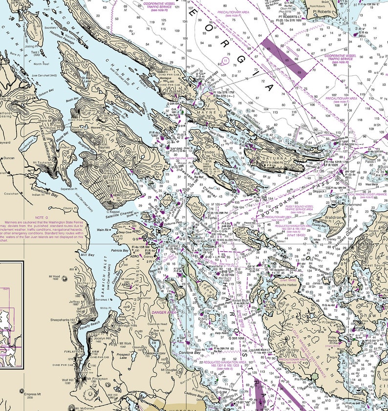 Nautical Charts of Strait of Georgia and Juan De Fuca. Washington ...