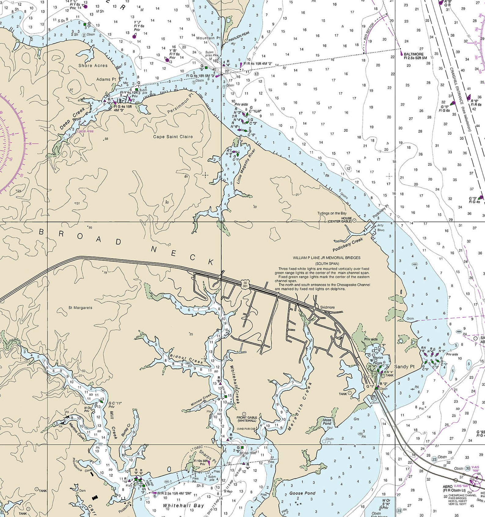 NOAA Nautical Charts of Chesapeake Bay Severn and Magothy Rivers. 12282 ...