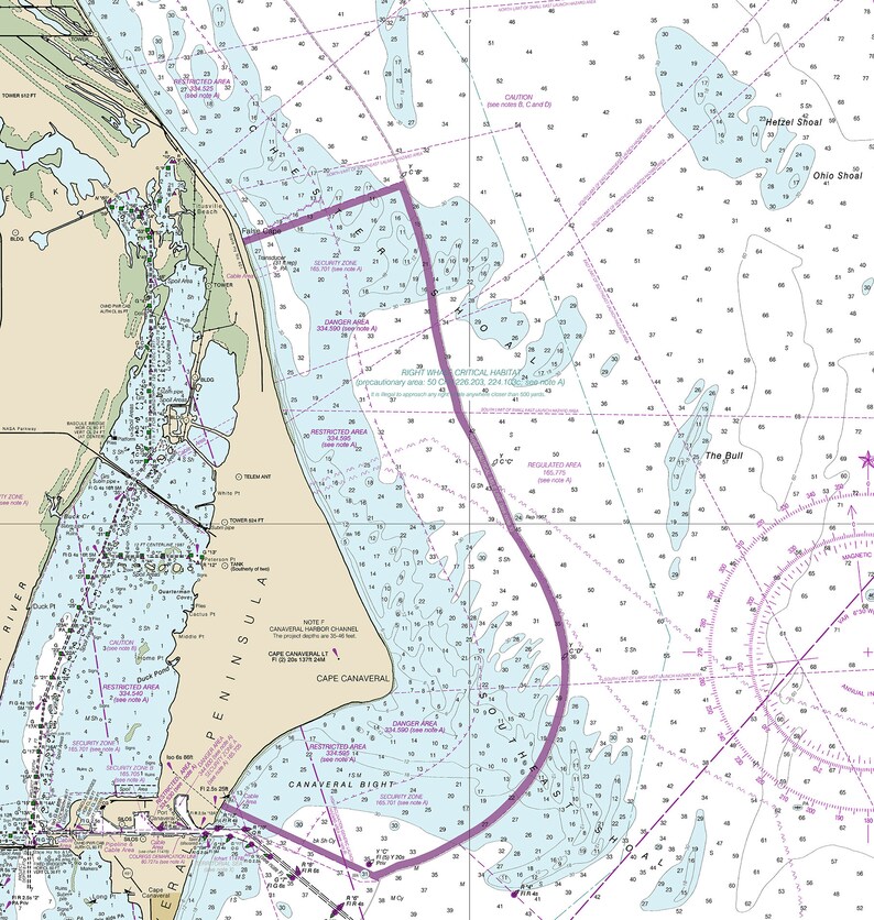 NOAA Nautical Charts of Ponce De Leon Inlet to Cape Canaveral - Etsy