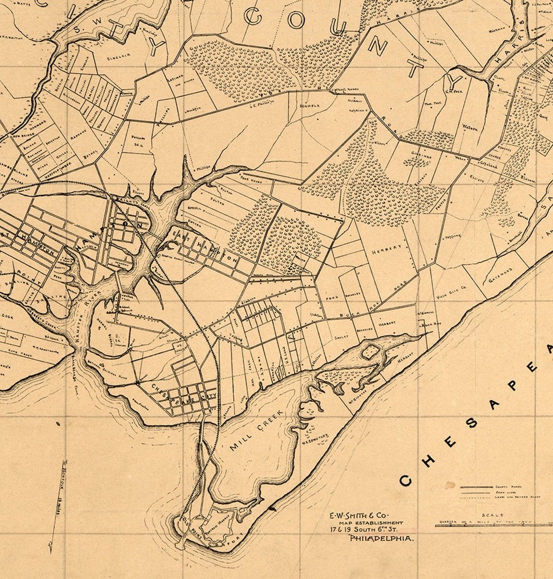 Map of Elizabeth City Co., Va. : From Actual Surveys. 1902. Vintage ...