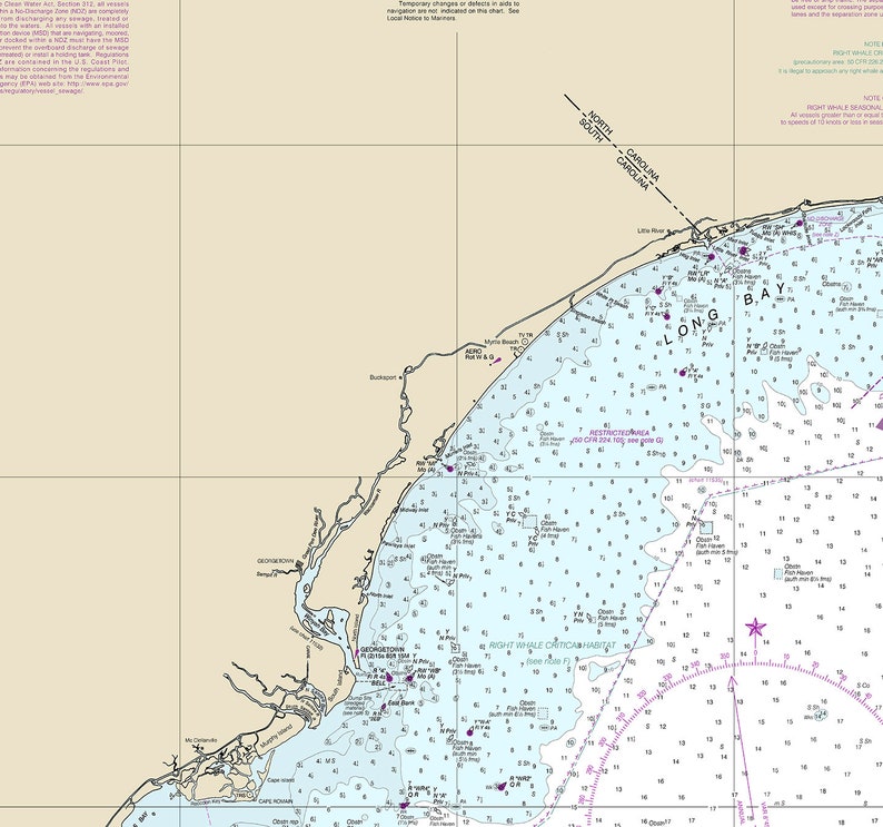Nautical Charts of Cape Hatteras to Charleston 11520 East | Etsy