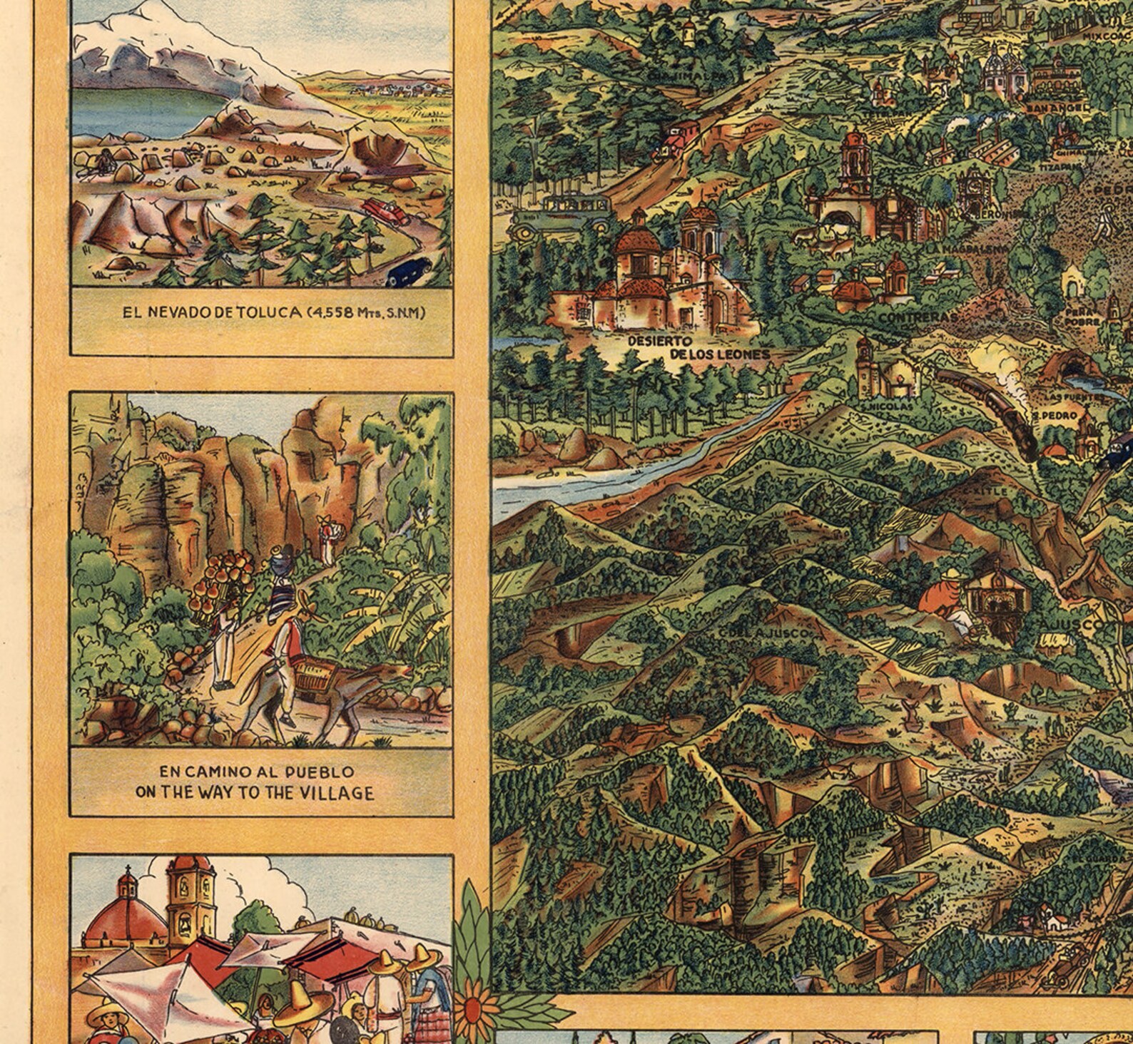 Pictorial Map of Valley of Mexico Mexico City. Vintage - Etsy