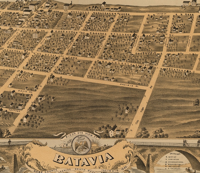 Map of Batavia, Kane County, Illinois 1869. Vintage Restoration ...