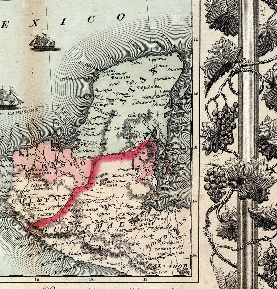 Mapa de México Mapa de los Estados Unidos de Méjico 1862. - Etsy México