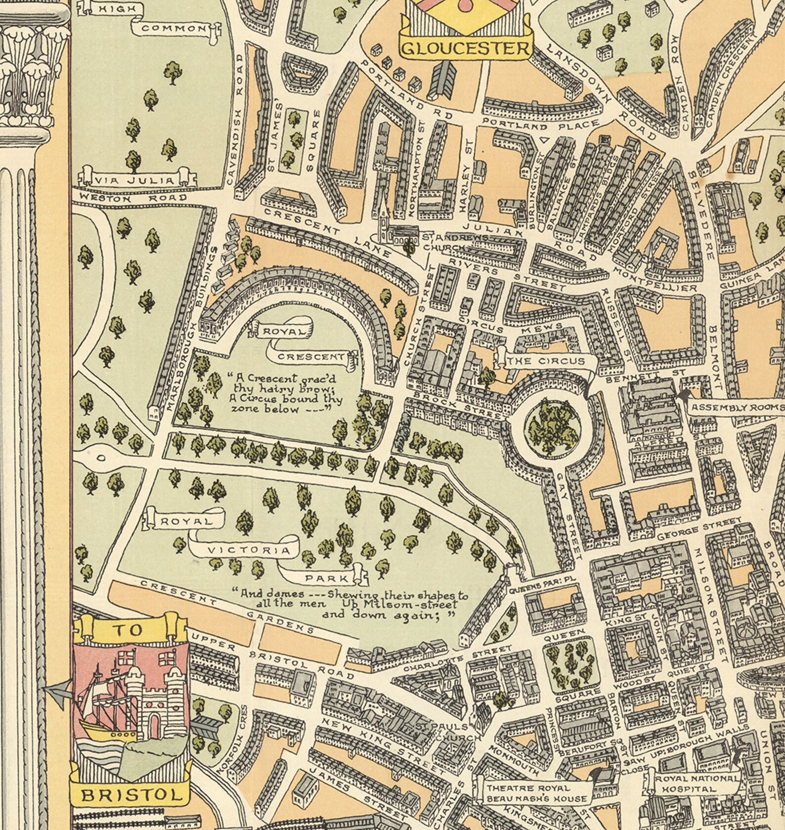 Map of Bath England. Vintage Reproduction Deco Style Map. - Etsy