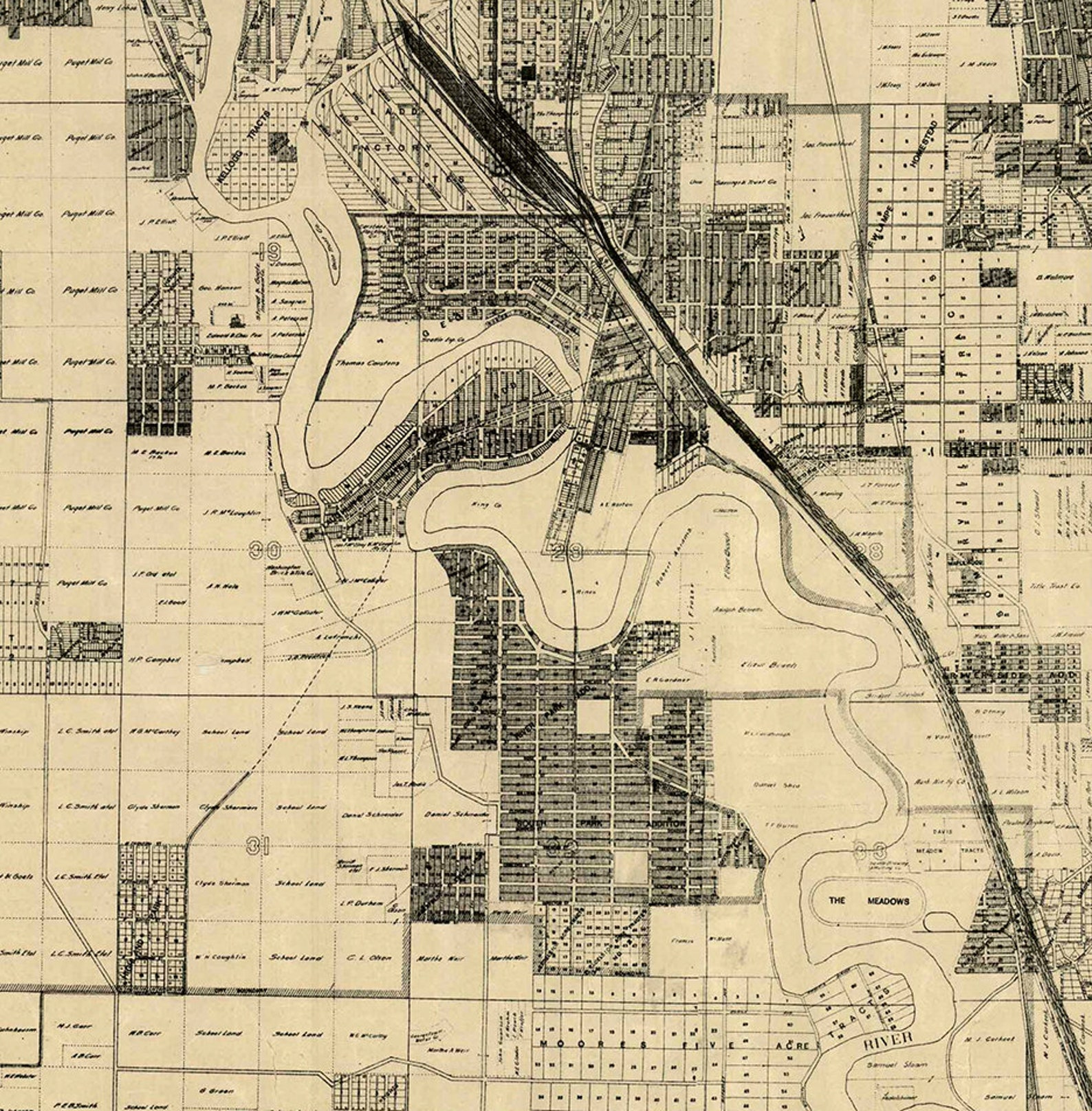 Map of Seattle, Puget Sound, Washington, WT, 1909. Vintage Restoration ...