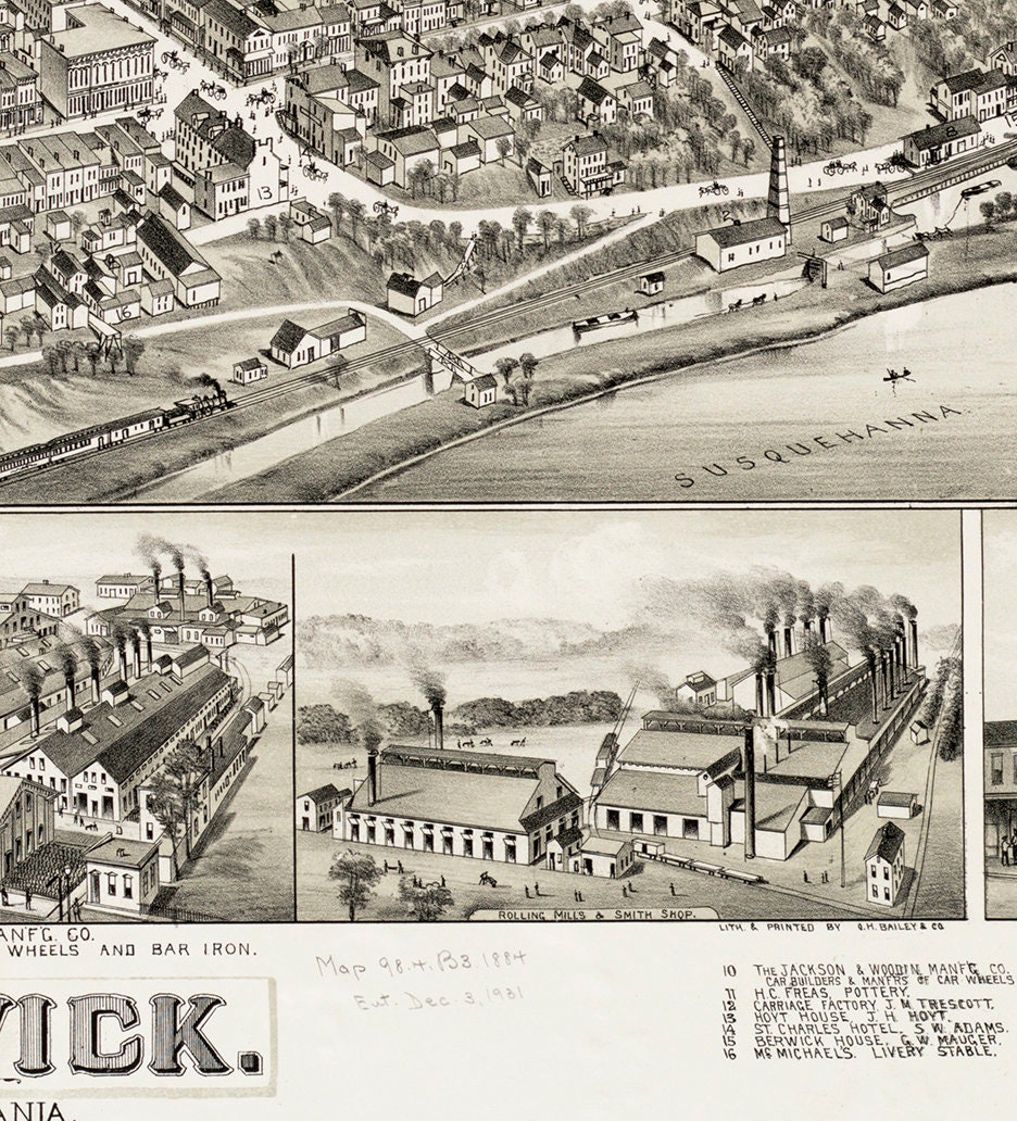 Map of Berwick Columbia County Pennsylvania PA 1884. - Etsy