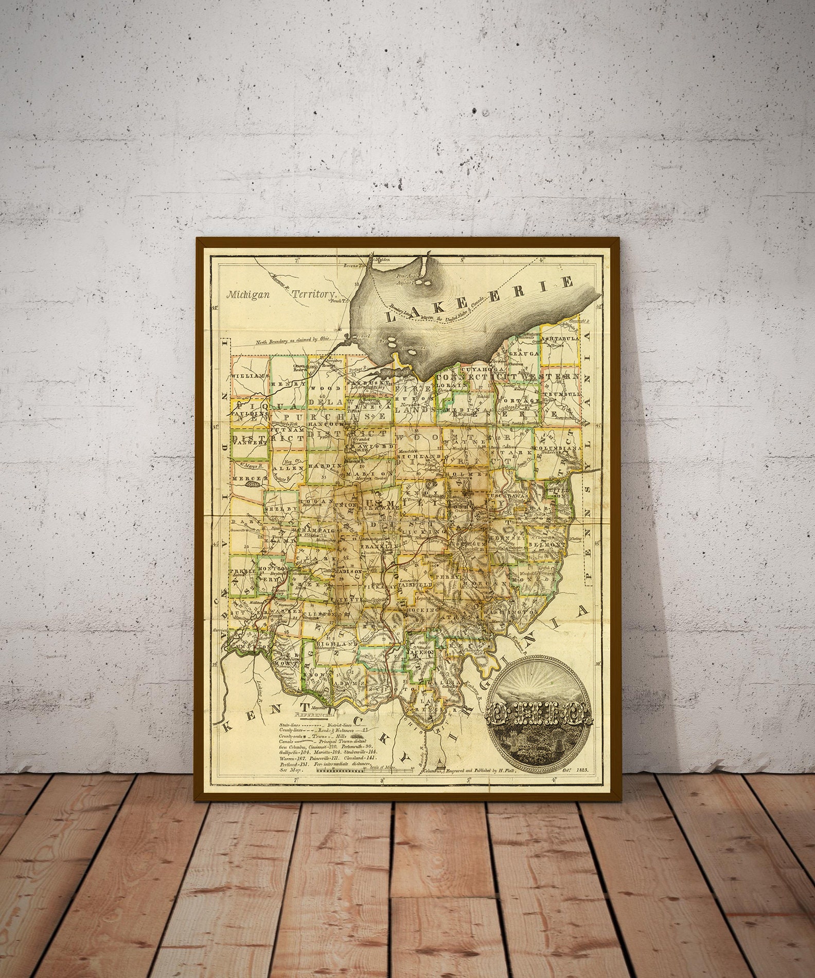 Map of Ohio OH 1825. Vintage Home Deco Style Old Wall Reproduction Map ...