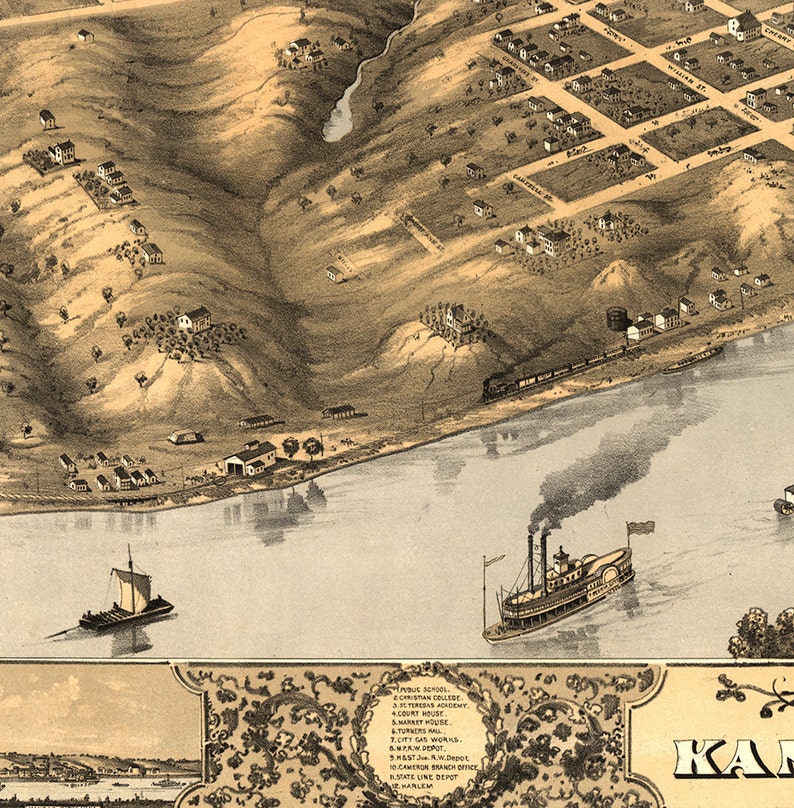 Kansas City, Missouri. Jan'y. 1869 Map. Ruger & Stoner. Vintage ...