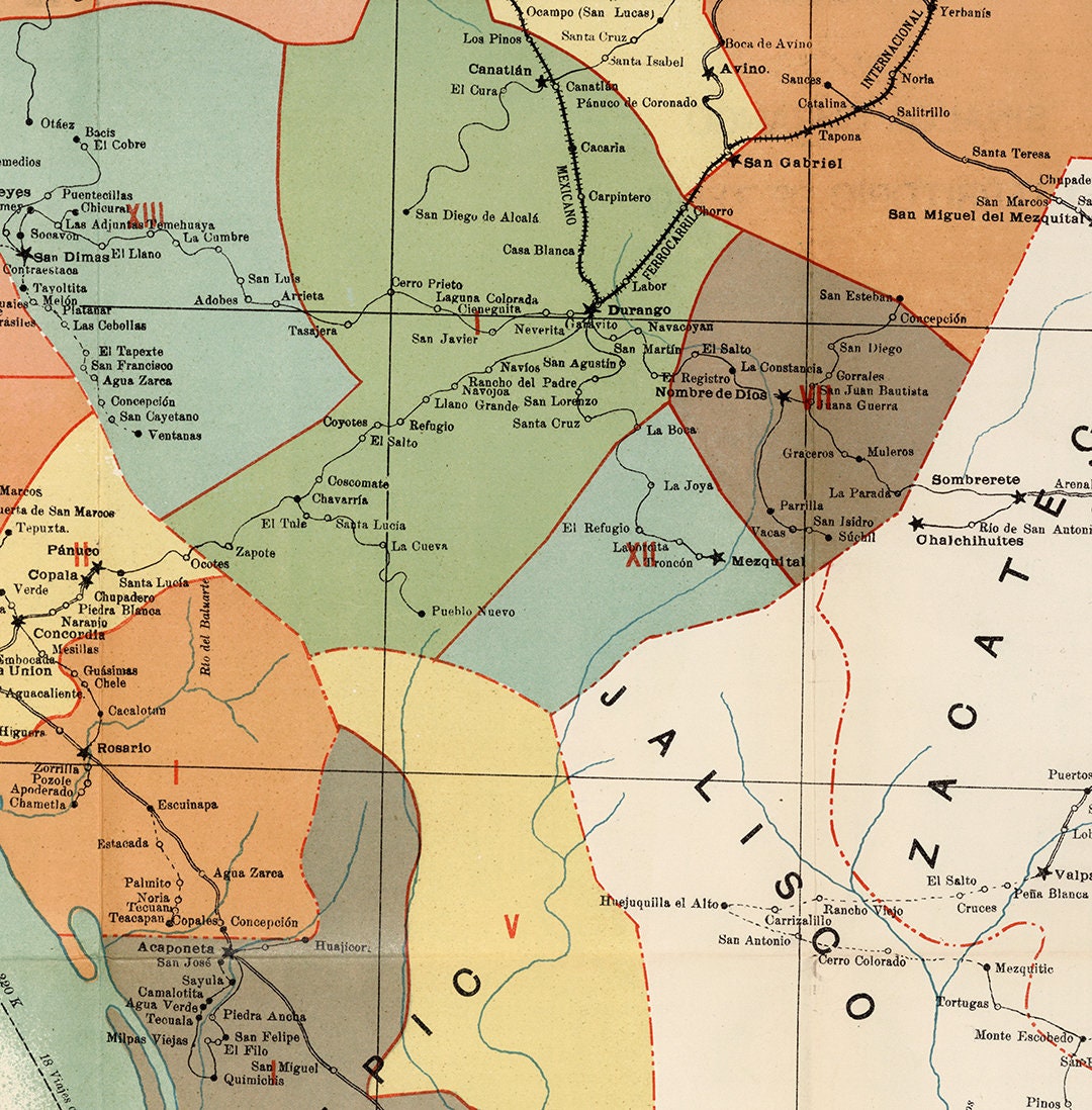 Map of Sinaloa Durango Y Territorio De Tepic. Mexico 1908. - Etsy Canada