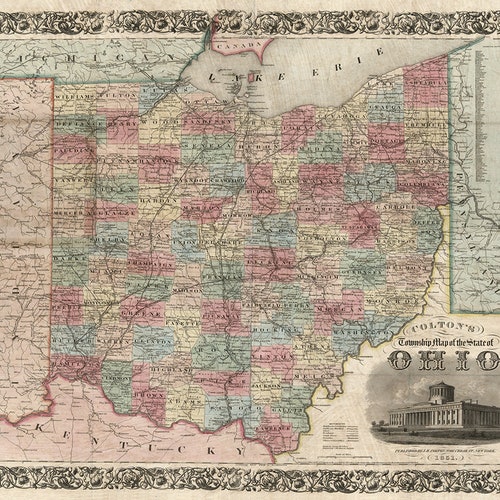 Map of Ohio OH Including County Line 1820. Vintage - Etsy