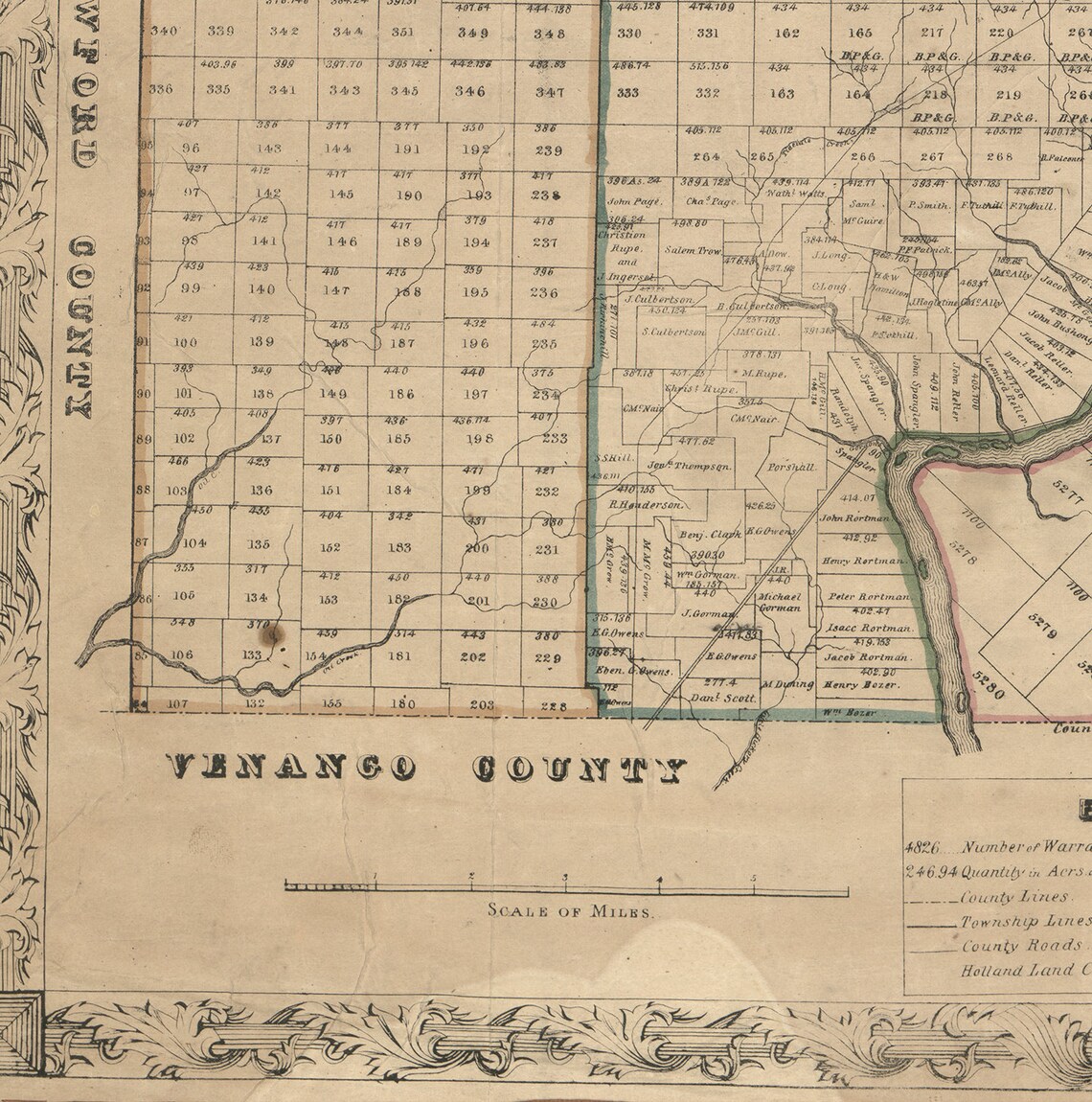 Map of Warren County Pennsylvania. 1838. Vintage restoration | Etsy