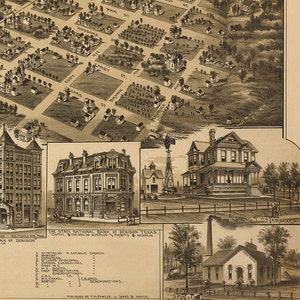 Map of Denison, Texas TX, Grayson County 1891. Vintage Restoration ...