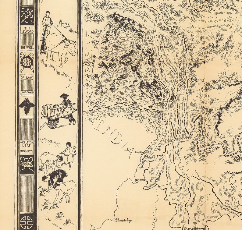 The historic Map of China 1932. Vintage restoration hardware | Etsy