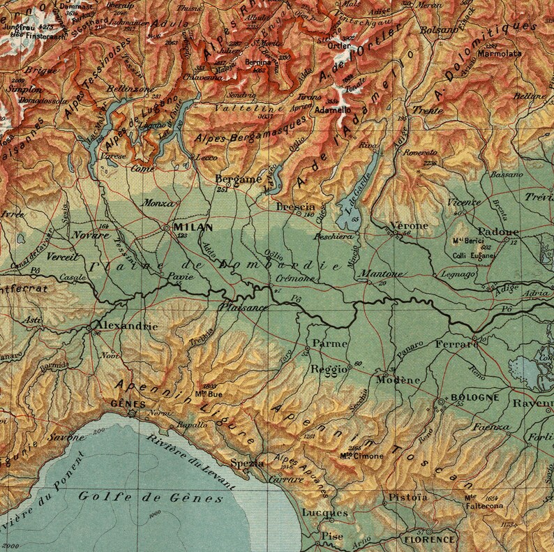 Map of Alps alpes 1921. Vintage Home Deco Old Wall - Etsy