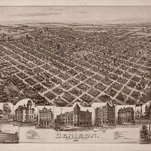 Map of Denison, Texas TX, Grayson County 1891. Vintage Restoration ...