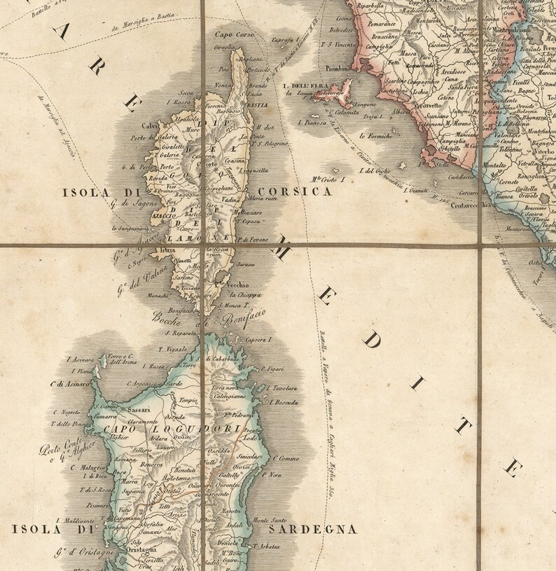 Map of Italy 1851. Vintage Restoration Hardware Home Deco - Etsy