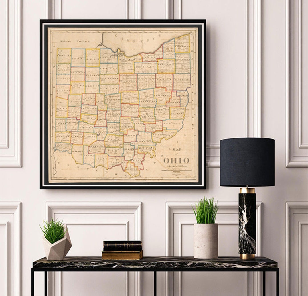 Map of Ohio OH 1822. Vintage Restoration Hardware Home Deco Style Old ...