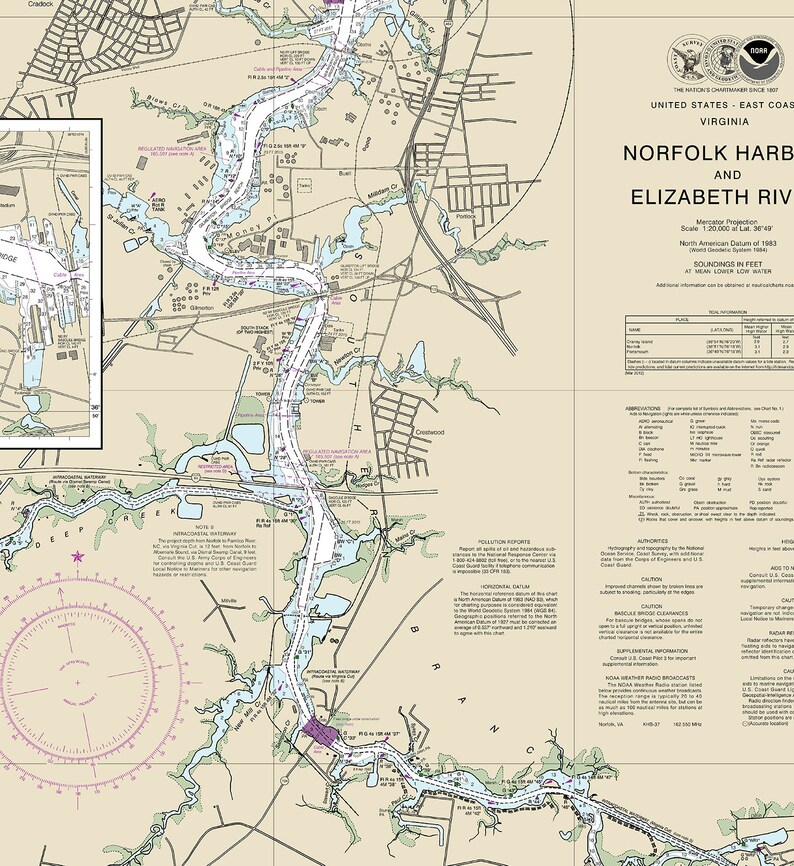 Nautical Charts of Norfolk Harbor and Elizabeth River - Etsy