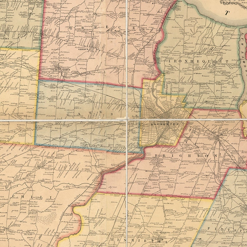 Map of Monroe County New York NY 1852 Restoration Hardware | Etsy