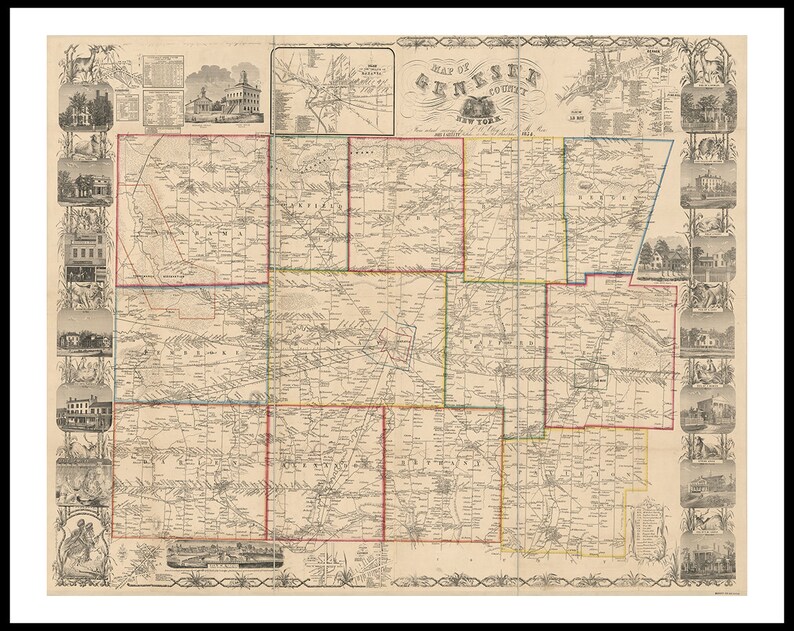 Map of Genesee County New York NY 1854 Home Deco Style Old | Etsy