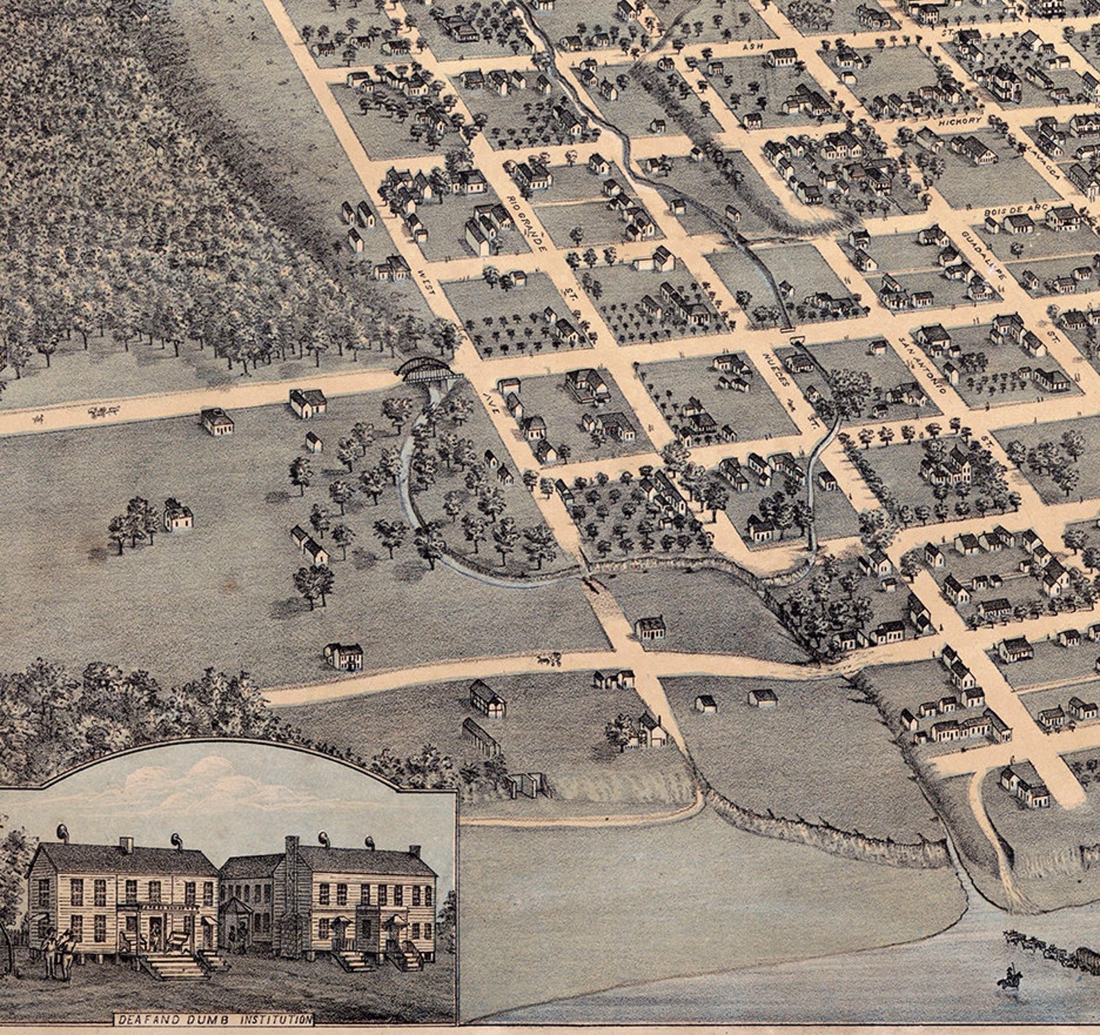 Map of Austin Travis County Texas TX ... 1873s. Vintage | Etsy