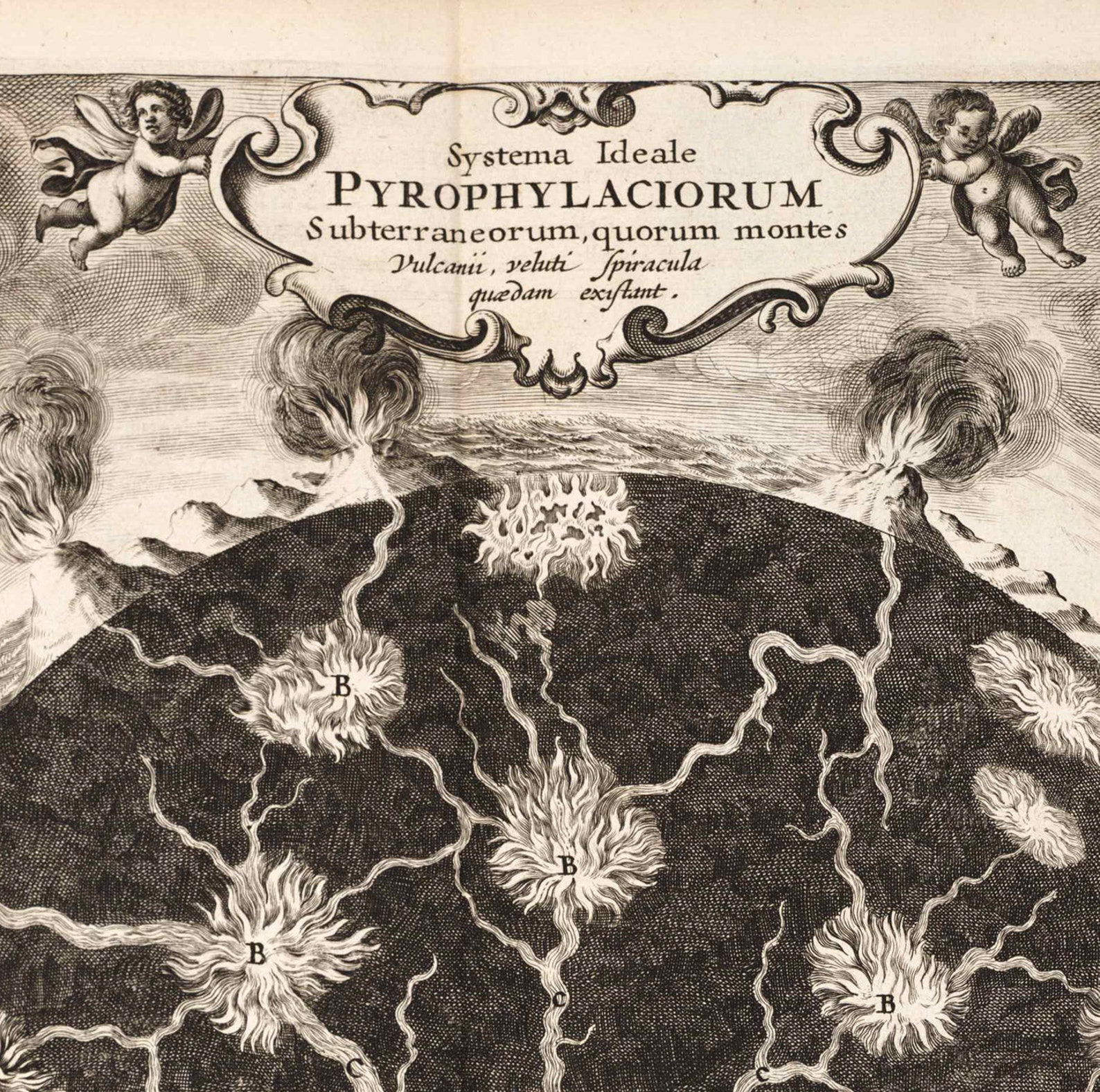 Old Map Depicting Subterranean Volcanoes, Hollow Inner Earth Diagram ...